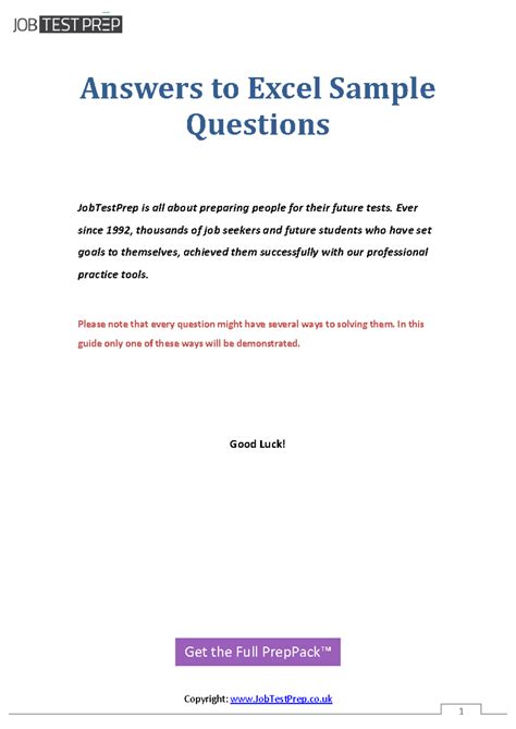 Excel Sample Question Answers Copyright Answers To