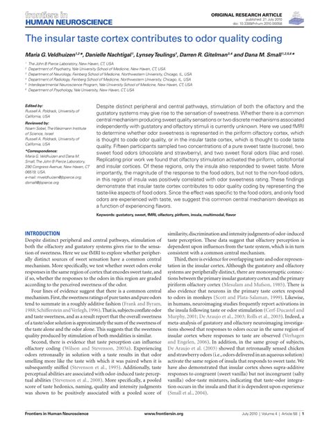 Pdf The Insular Taste Cortex Contributes To Odor Quality Coding