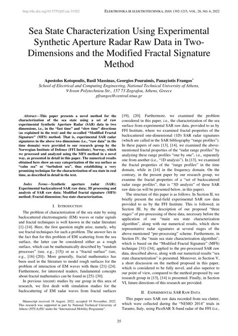 Pdf Sea State Characterization Using Experimental Synthetic Aperture Radar Raw Data In Two