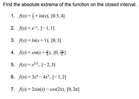 solved find the absolute extrema of the function on the
