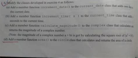 Solved Day 6 Modify The Classes Developed In Exercise 4 As