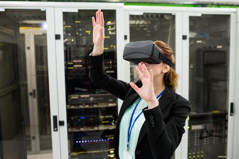 Premium Photo Technician Using Virtual Reality Headset