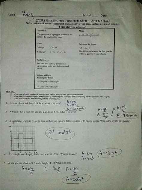 Unit 5 Study Guide Answer Key Pdf Area Polytopes