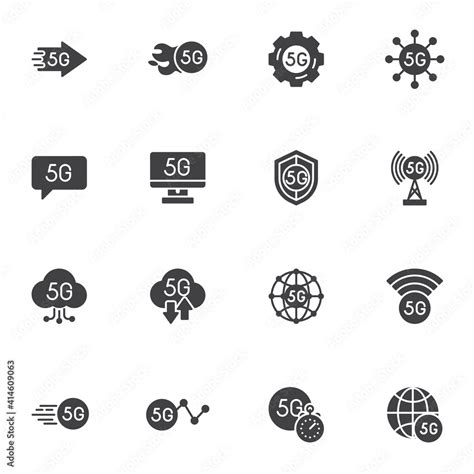 5g Technology Vector Icons Set Modern Solid Symbol Collection Filled Style Pictogram Pack