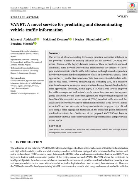 Pdf Vanet A Novel Service For Predicting And Disseminating Vehicle