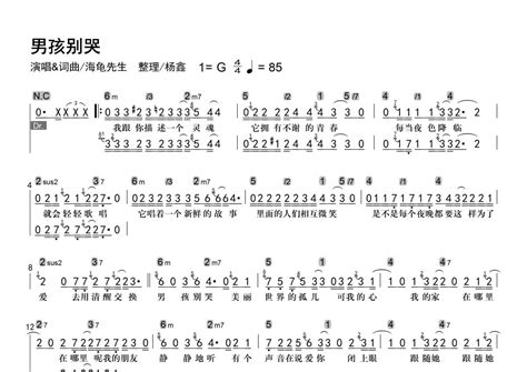 男孩别哭简谱 海龟先生 级数和弦标记 琴谱网