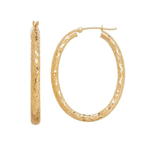 Everlasting Gold 14k Gold Textured Oval Hoop Earrings Gold Hoop