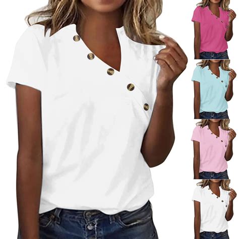 Cflvaek Plus Size Womens Tshirts Casual Button V Neck Tshirt Loose Fit