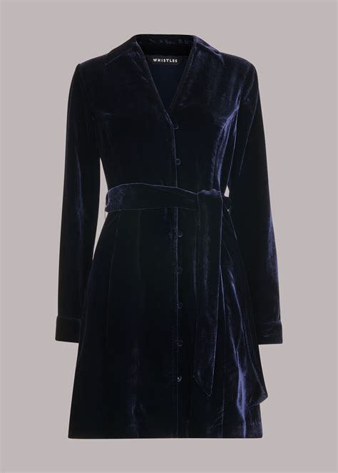 Navy Velvet Wrap Mini Dress Whistles Whistles Uk