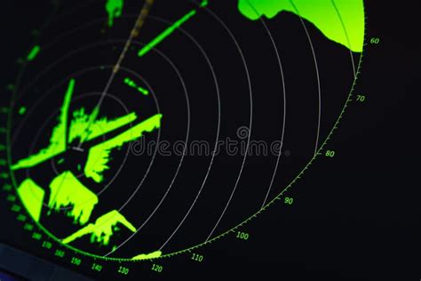 Radar Screen With Green Digital Indication On Black Background Close