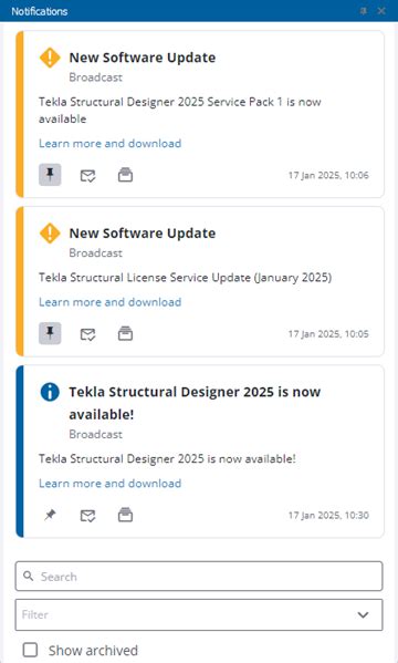 New Notifications Side Pane Tekla User Assistance