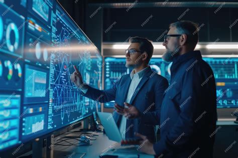 Premium Photo Project Manager And Engineer Discuss Infrastructure Data In Control Room