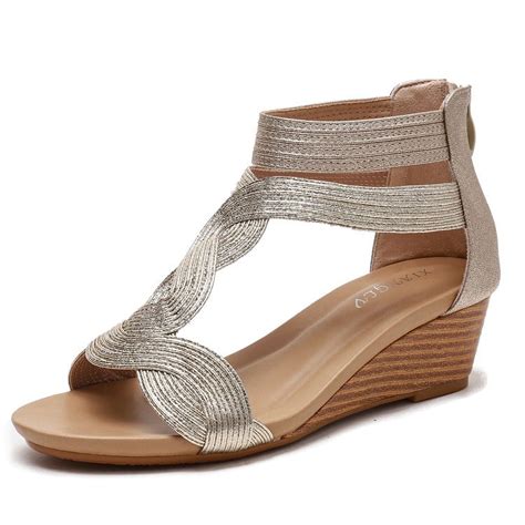 Platform Wedge Sandals For Womens Back Zipper Sandal Open Toe Roman