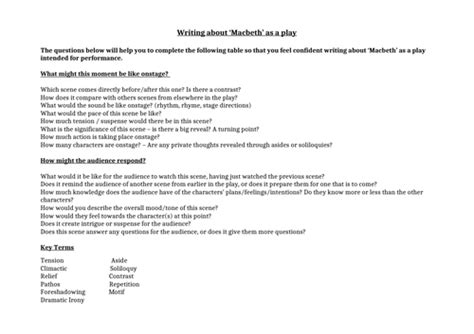 Gcse 9 1 Macbeth Form And Structure Writing About Macbeth As A Play Teaching Resources