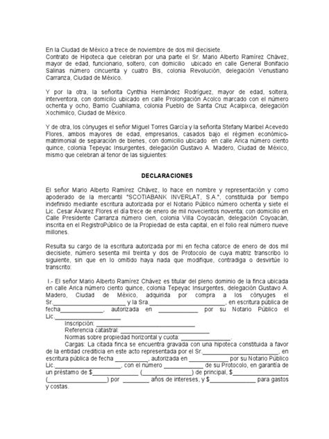 Contrato De Hipoteca Pdf Préstamo Hipotecario Pagos