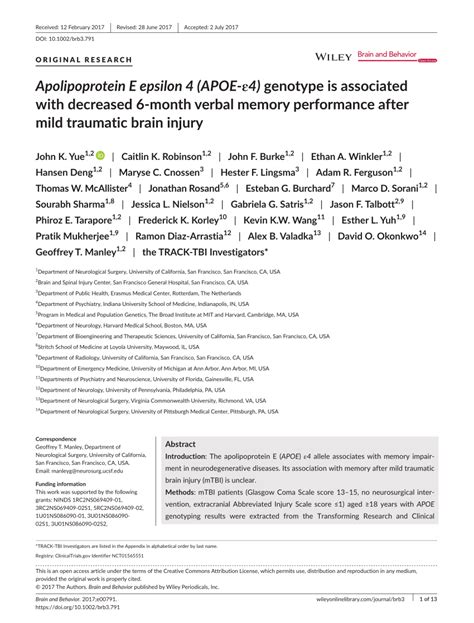 Pdf Apolipoprotein E Epsilon 4 Apoe ε4 Genotype Is Associated With