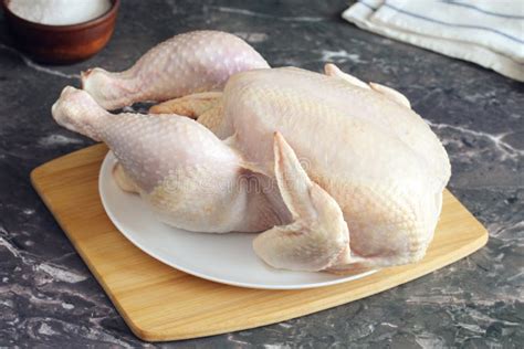 Chicken Carcass On A Chopping Board Raw Poultry Meat Stock Image