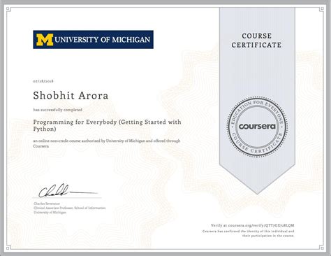Shobhit Arora On Linkedin Coursera Python Uofm