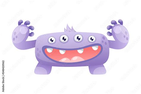 Funny Purple Monster With Many Eyes And Open Mouth Vector Illustration