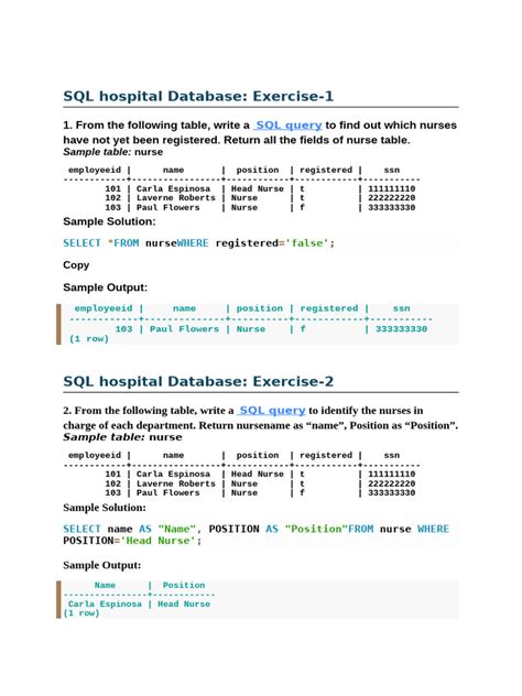 SQL Hospital Database: Exercise-1 | PDF