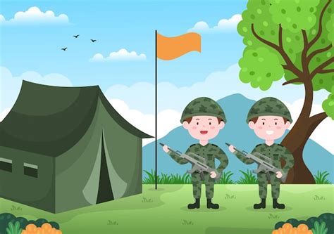 Plantilla De La Fuerza Del Ejército Militar Ilustración Plana De
