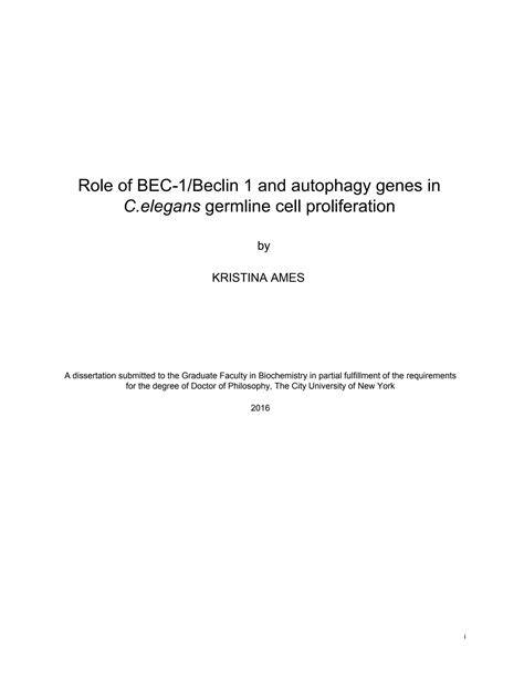 Solution Role Of Bec 1 Beclin 1 And Autophagy Genes In I C Elegans I G