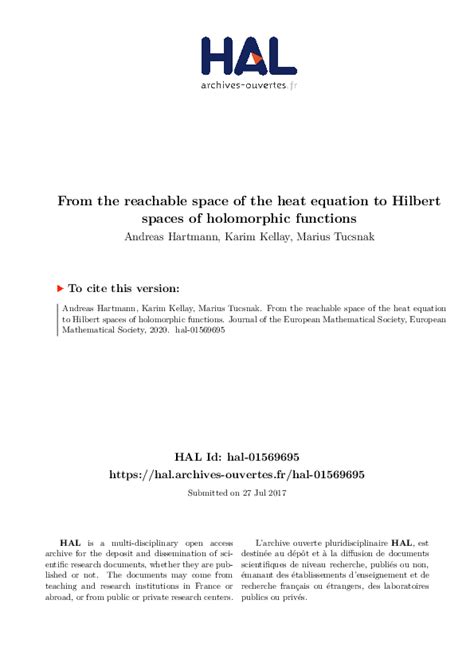 Pdf From The Reachable Space Of The Heat Equation To Hilbert Spaces Of Holomorphic Functions