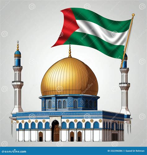 A Striking Illustration Of The Al Aqsa Mosque With The Palestine Flag