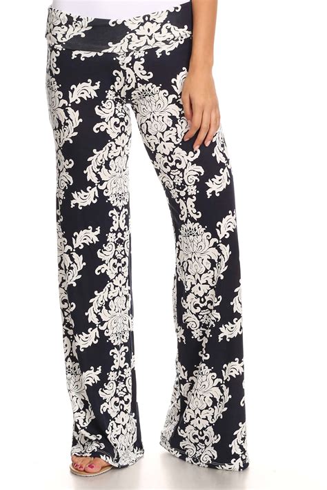 Womens Damask Navy Printed Palazzo Pants Made In Usa