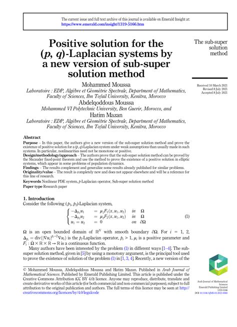 Pdf Positive Solution For The P Q Laplacian Systems By A New Version Of Sub Super