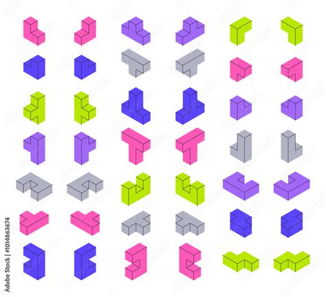 Isometric Geometric Shapes Mosaic 3d Blocks Colorful Puzzle Game Cube Blocks Vector