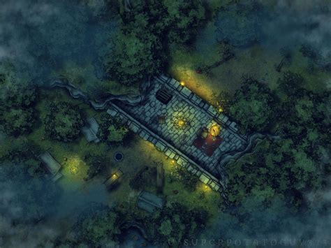 Forest Wall Post At Night 4x3 Aspect Ratio Battlemaps
