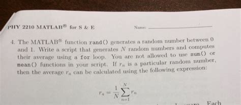 Solved Phy 2210 Matlab® For S And E Name 4 The Matlab®