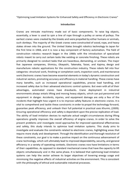 Optimizing Load Imitation Systems For Enhanced Safety And Efficiency In Electronic Cranes Pdf