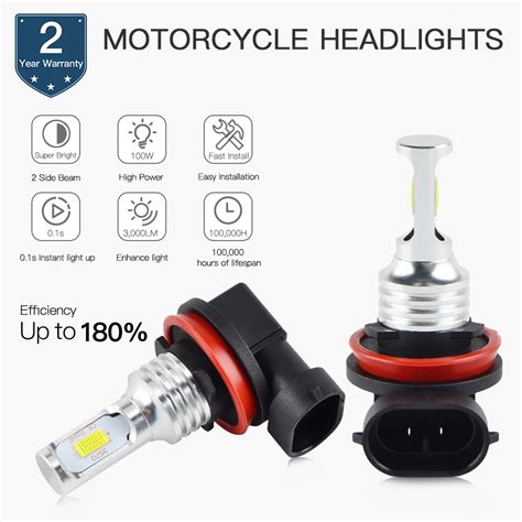 Nicecnc 100w Pair Motorcycle High Beam H9 Led Bulb 12v Headlight Lamp