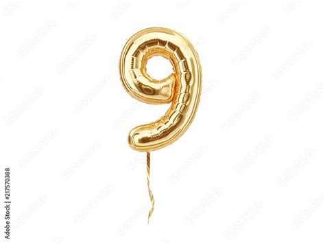 Numeral 9 Foil Balloon Number Nine Isolated On White Background Stock