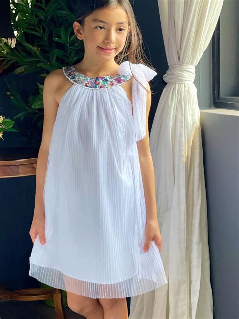 Robe Cérémonie Blanche Fille Col Fleuri Violet Alizee La Faute à