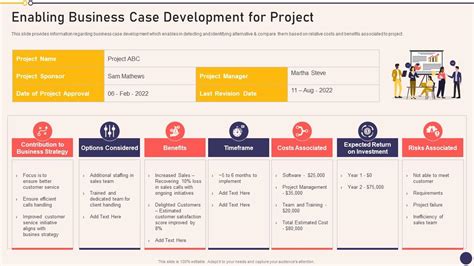 Enabling Business Case Development For Project Project Managers Playbook | Presentation Graphics ...