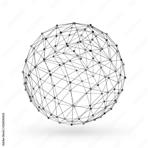 Wireframe Polygonal Geometric Element Sphere With Connected Lines And Dots Vector Illustration