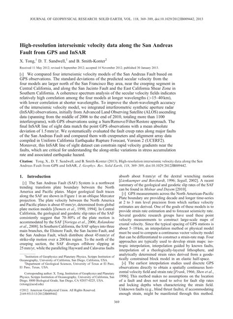 Pdf High Resolution Interseismic Velocity Data Along The San Andreas Fault From Gps And Insar