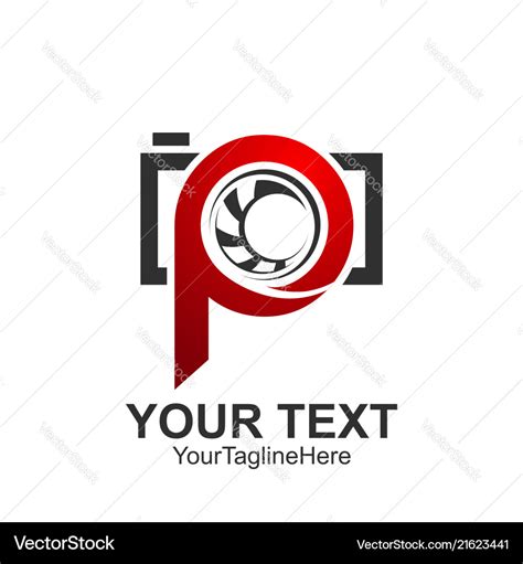 Initial Letter P Logo Template Colored Red Camera Vector Image