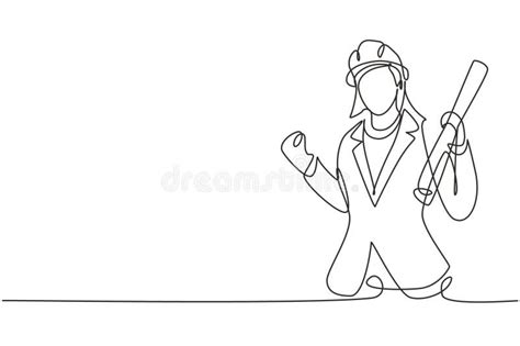 Single Continuous Line Drawing Female Architect With Celebrate Gesture