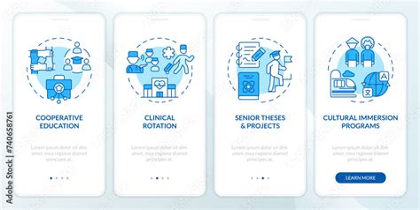 Education Types Blue Onboarding Mobile App Screen Activities Walkthrough 4 Steps Editable