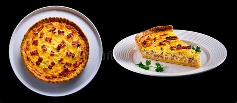 French Quiche Lorraine Side And Top Views Isolated Stock Image