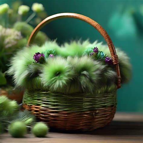 Premium Photo Fur Basket With Flowers Ai Generated