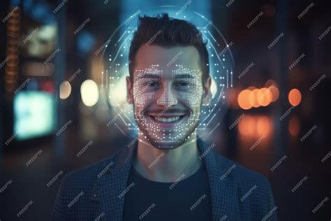 Premium Photo Smiling Of Young Man With Face Tracking Technology Illustration