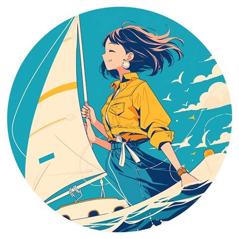 A Warsaw Girl Sails A Dinghy In Cartoon Style Premium Ai Generated Vector