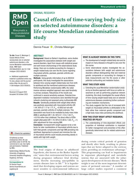 PDF Causal Effects Of Time Varying Body Size On Selected Autoimmune