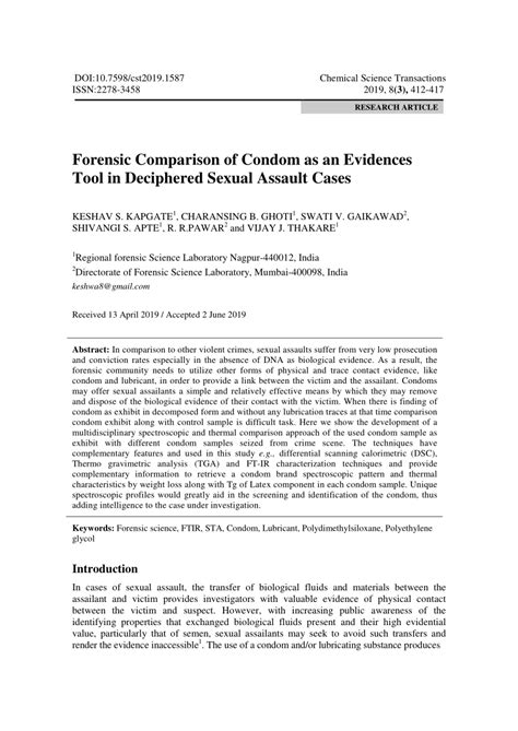 PDF Forensic Comparison Of Condom As An Evidences Tool In Deciphered Sexual Assault Cases