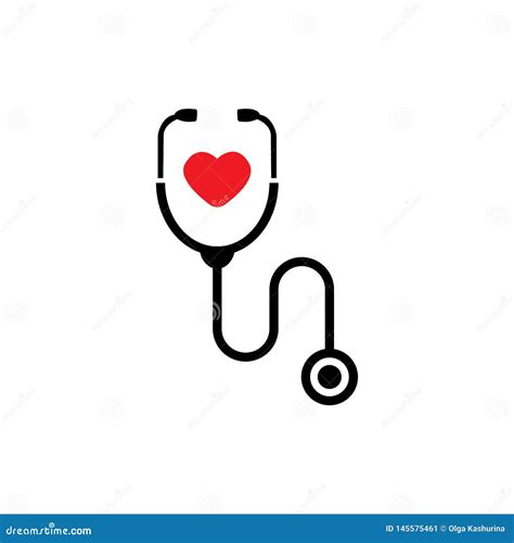 Icona Semplice Dello Stetoscopio Con Forma Del Cuore R Illustrazione